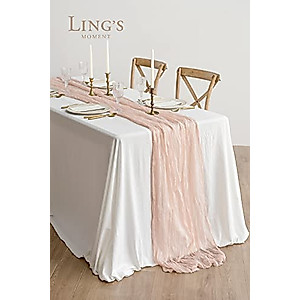 Ling's Moment 10Ft x 35" Wide Blush Gauze Semi-Sheer Table Runner Cheesecloth Tablecloth for Wedding Party Bridal Shower Boho Table Decor