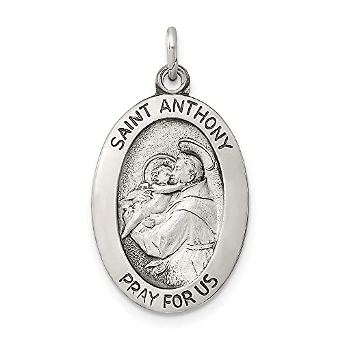Diamond2Deal 925 Sterling Silver Antiqued Saint Anthony Medal Pendant Fine Jewelry for Women (L- 25 mm, W- 15 mm)