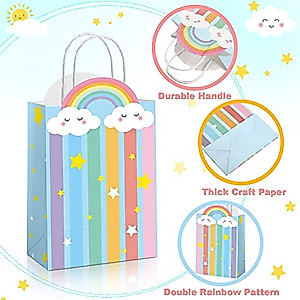 24 Pack Rainbow Present Bags Rainbow Birthday Candy Bags with Handles Goodie Treat Rainbow Gift Bags Colorful Cloud Paper Gift Wrap Bags for Girl Boy Kid Baby Shower Supplies, 8.27 x 5.91 x 3.15 Inch