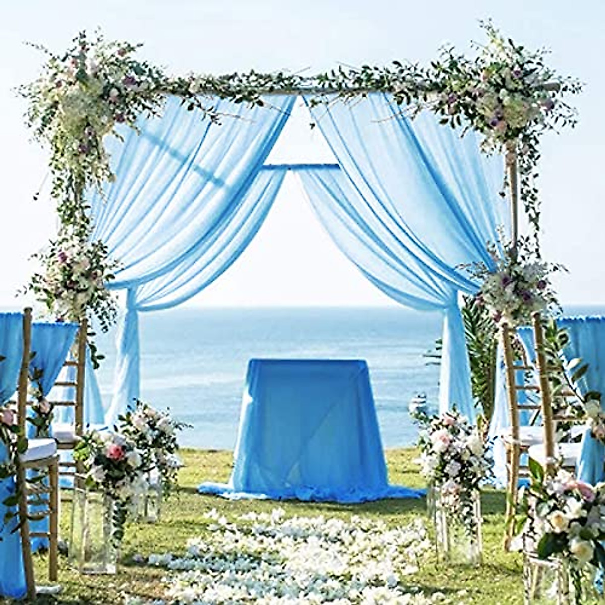 ShinyBeauty Chiffon Backdrop Curtain 10FT Light Blue Sheer Curtains 2 Panels 29x120-Inch Semi-Sheer Rod Pocket-Curtains Light Blue Chiffon Fabric Drapes for Baby Shower,Wedding