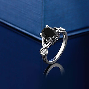 Gem Stone King 925 Sterling Silver Black Sapphire and Black Diamond Women 3 Stone Ring (2.60 Cttw, Available in size 5, 6, 7, 8, 9)