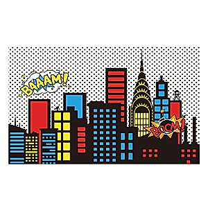 Allenjoy Superhero Themed Backdrops Super City Skyline Buildings Children Birthday Supplies Favors Decorations Photography Party Event Banner Photo Studio Booth Background Baby Shower