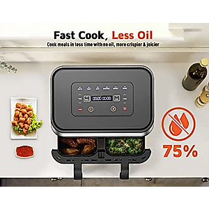 DyBaxa 10Qt 6-in-1 Dual Basket Air Fryer, 2 Independent Air Fry Baskets, ClearCook Windows, Easy-to-Control Panel, Roast Broil Dehydrate&More for Quick & Easy Meals, Nonstick & Dishwasher-Safe Basket