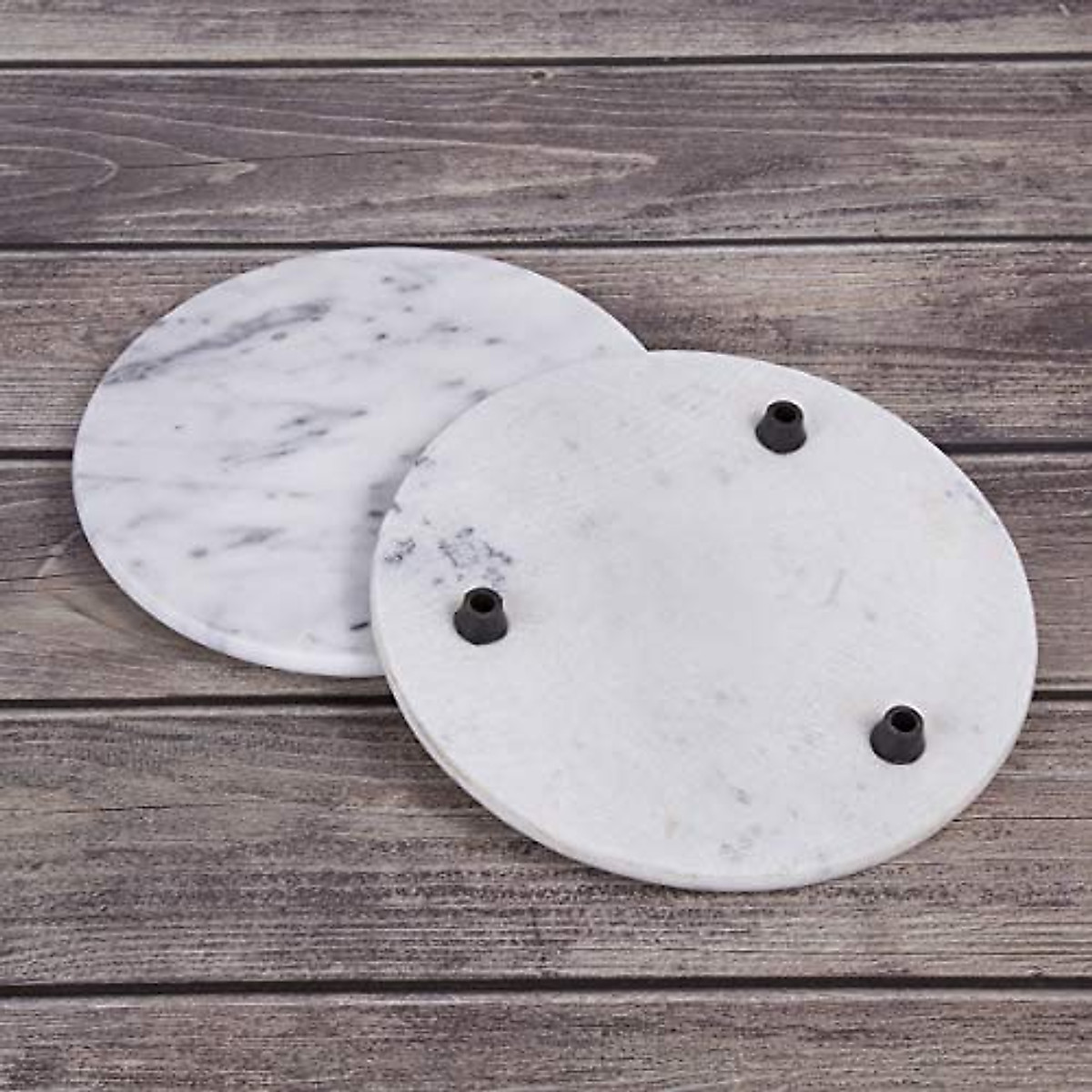 Creative Home Natural Marble Round Trivet Cheese Board Dessert Snack Appetizers Bread Serving Plate Serving Tray, 8" Diameter, Off-White (Color May Vary)