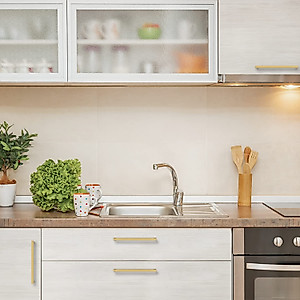 Ravinte 10 Pack Gold Cabinet Pulls 8 Inch Brushed Brass Kitchen Cabinet Handles Gold Square Kitchen Hardware for Cabinet Gold Kitchen Drawer Pulls Come with Screwdriver