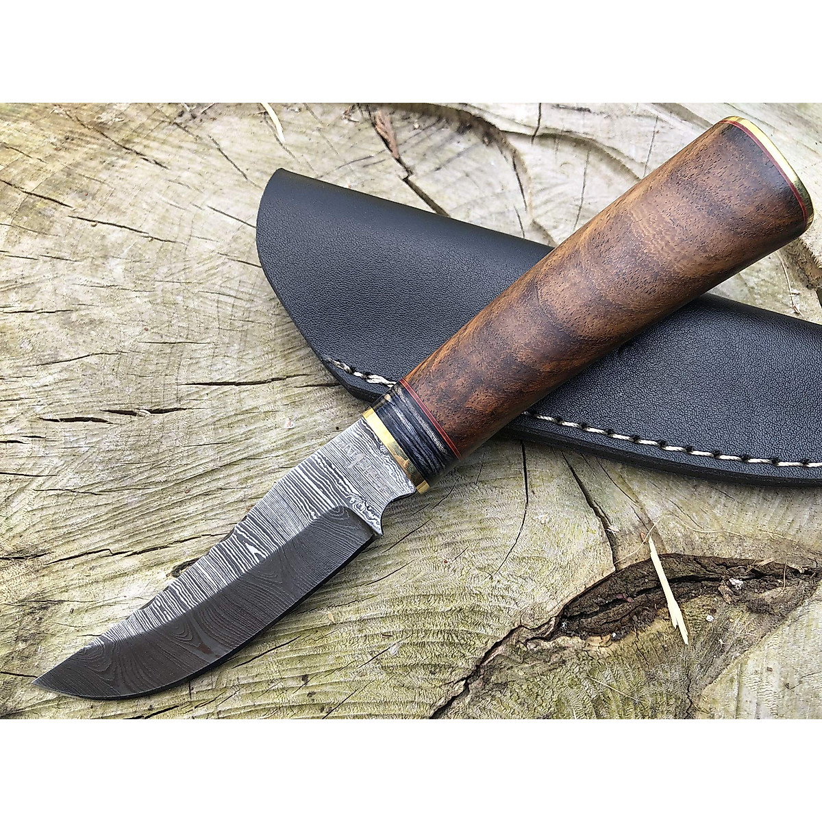 Perkin 7.5 Inches Damascus Steel Hunting Knife With Sheath SK900