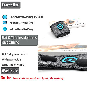 DETMOL Wireless Sleeping Bedtime Headband -Build-in Ultra Thin Plat Speakers with HD Stereo Friendly for Side Sleeper,Running, Jogging,Workout,Gift for Men,Women (Medium)