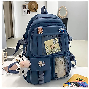 Stylifeo Kawaii Backpack with Cute Bear Plush Kawaii Pin Accessories Large Capacity Aesthetic School Bags Cute Bookbag for Girls Teen(Blue)