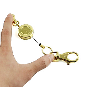 JCBIZ 1PCS Retractable Key Chain with Hook Zinc Alloy High Resilient Anti-lose Stretch Key Ring Holder Tool Telescopic Rope Gold