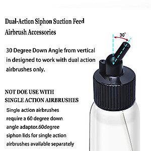 Ketofa 10pcs Airbrush Siphon Feed Jar, 1.07 Ounce(30CC) Plastic Airbrush Bottles Jars, Plastic Bottles Jars Lid Adapter Dual-Action Siphon Feed Accessories with 10x Rubber Caps