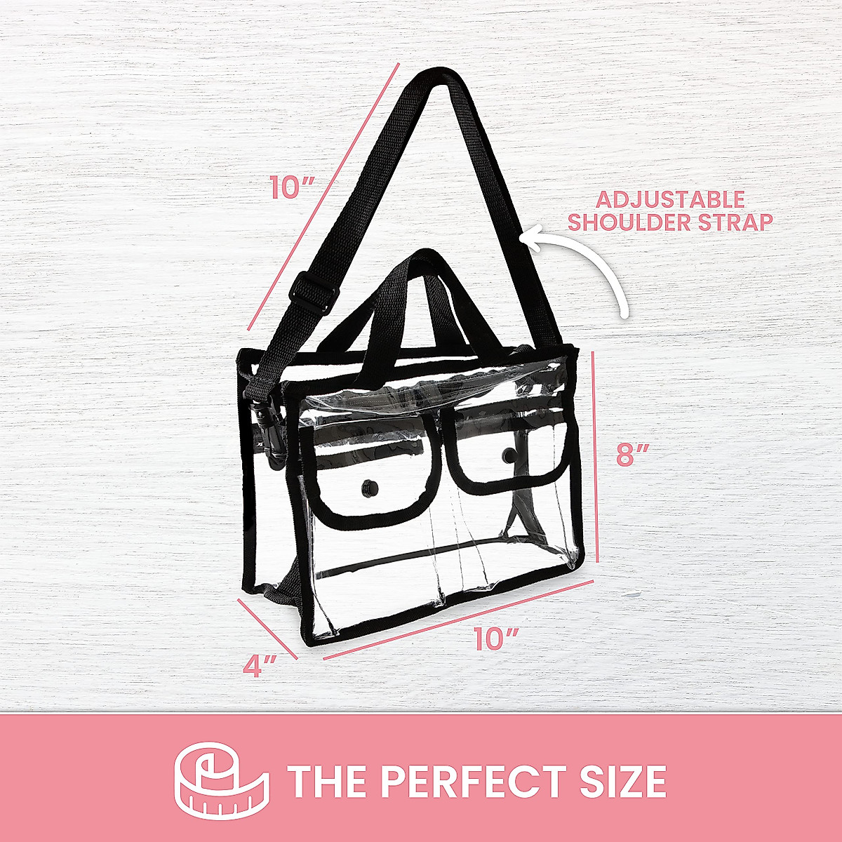 Clear Makeup Organizer Cosmetic Bag 10 inch x 7 inch x 4 inch, Sturdy Zipper and 4 External Pockets with Adjustable Strap