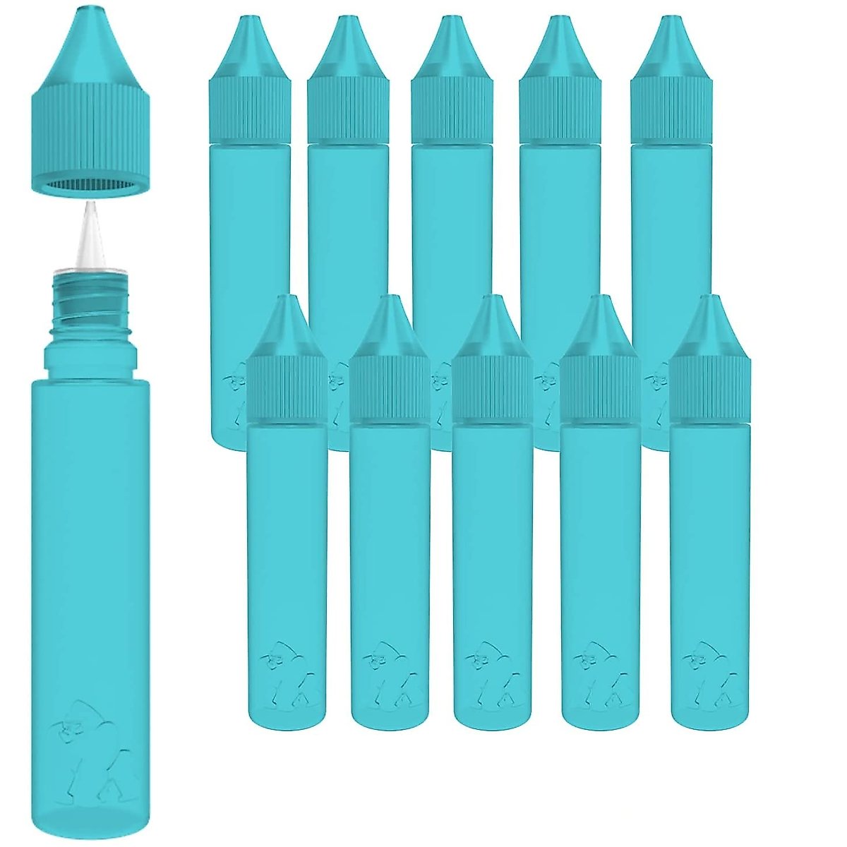 30ml Chubby Gorilla LDPE PET Plastic Unicorn Squeeze Bottle (10 Pack) Dropper bottle (Transparent Blue) REUSABLE, Child Resistant Cap, Easy Drip Tip Applicator Dropper Bottles with Squeeze Dropper