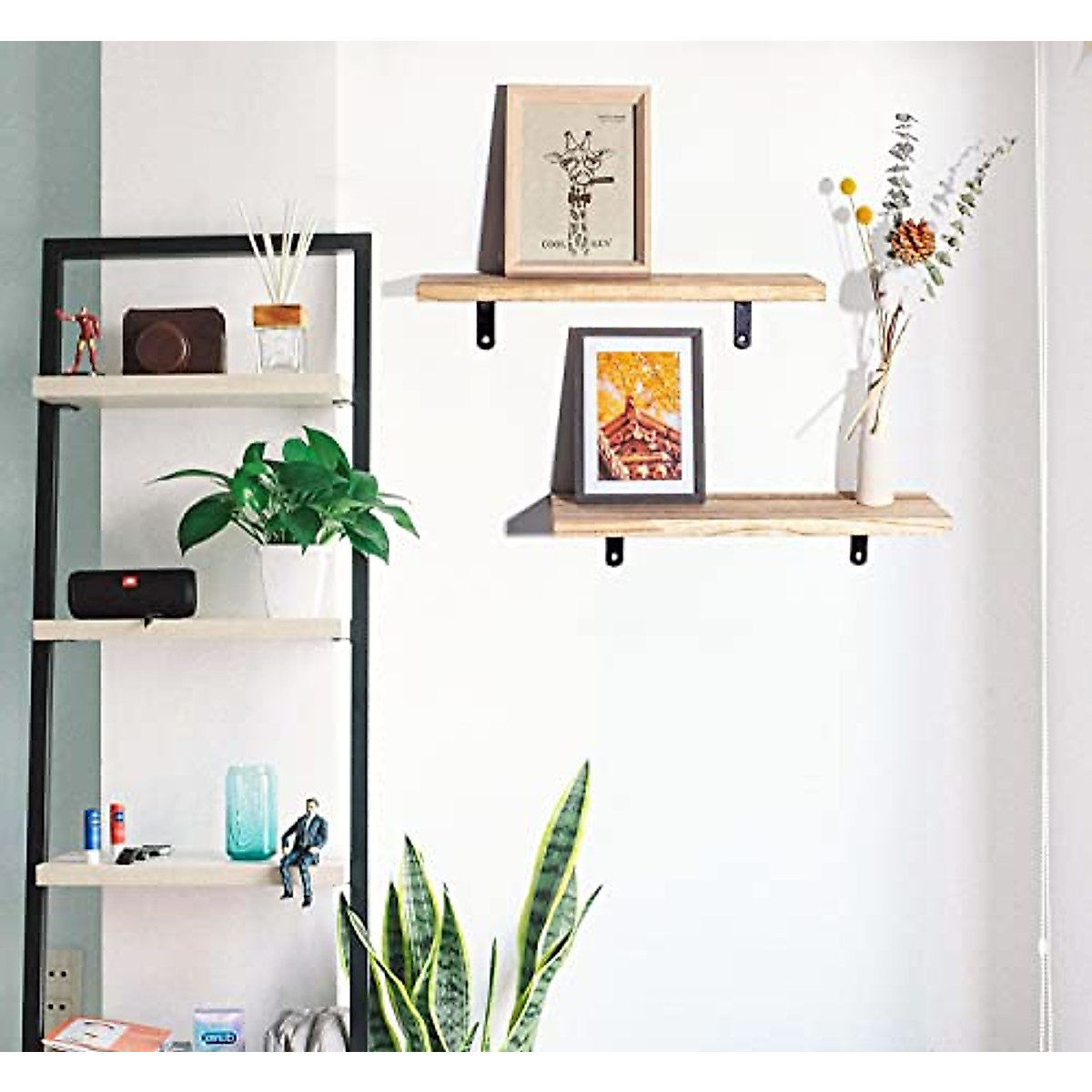 Floating Shelves Set of 2, 17 Inch Rustic Wood Wall Mounted Shelves for Bedroom, Living Room, Bathroom…