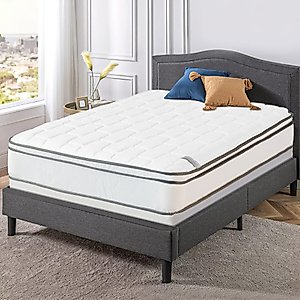 Spring Solution, 10-Inch Meduim Plush Eurotop Pillowtop Innerspring Mattress & 8" Wood Box Spring Set, Queen