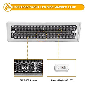 R&F Auto LED Clear Lens Fender Side Marker Light Replacement for C/K 1500 2500 C10 C20 Suburban Blazer Jimmy Front Bumper Side Marker Reflector Lamp, Replace OEM# GM2551107 GM2550115 915557 915558
