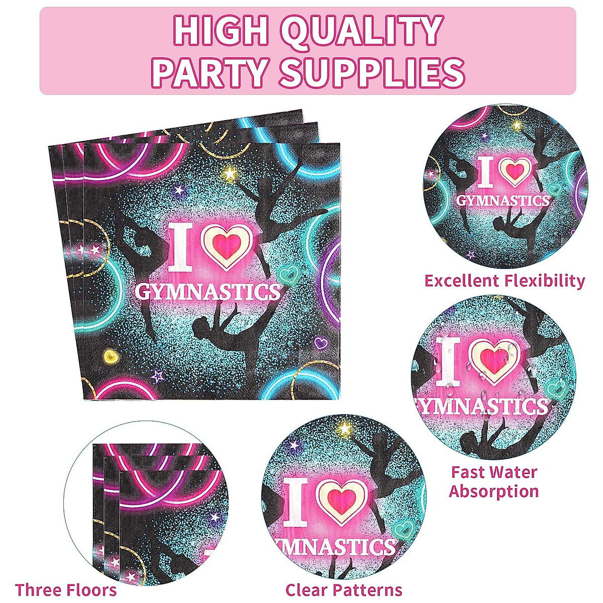 96Pcs Gymnastics Birthday Party Supplies Gymnastics Party Plates Disposable Paper Gymnastics Tableware Set for Girls Gymnastics Birthday Baby Shower Decorations, Serves 24