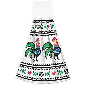 OURVII Kitchen Dish Towel 2 Pcs Polish Folk Art Roosters Hand Towel Soft Coral Velvet Ethnic Hanging Tie Towels for Bathroom Fingertips Towels Super Absorbent Washcloth Home Decorative