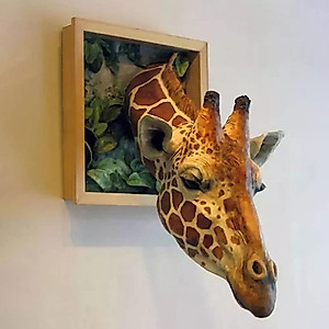 YOAC 3D Giraffe Head Wall Art Decor,Giraffe Head Wall Hanging, 3D Photo Frame Giraffe Creative Pendant Wall Decoration Props Statue Decoration Office Decoration for Home Garden Yard Bar