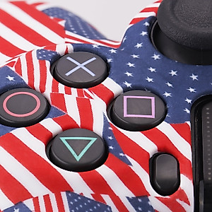 YoRHa Water Transfer Printing Camouflage Silicone Cover Skin Case for Sony PS4/slim/Pro Dualshock 4 Controller x 2(US Flag+US Dollar) with Pro Thumb Grips x 8