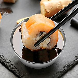 Amytalk 10 Pack 3.3inch Stainless Steel Sauce Dishes Mini Individual Saucers Bowl Round Seasoning Dishes Sushi Dipping Bowl Appetizer Plates, Sliver