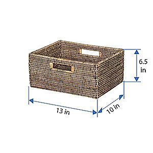 La Jolla Rattan Shelf Basket with Handles, Medium, Black-Wash