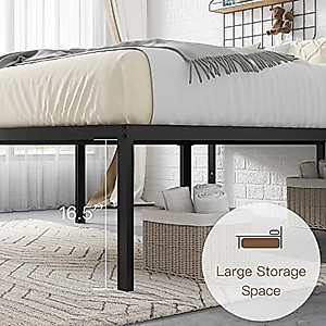ikalido Queen Size Metal Platform Bed Frame, Heavy Duty Metal Slats Support with Large Storage Space and Reserved Holes for DIY Headboard, No Box Spring Needed/ Easy Assembly/ Noise-Free/ Non-Slip