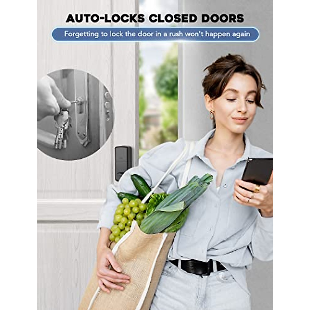 Front Door Lock Set, Keyless Entry Door Lock with Handle, APP Control Fingerprint Door Lock, 150 Codes Keyed Entry Smart Deadbolt, Auto Lock, Backlit
