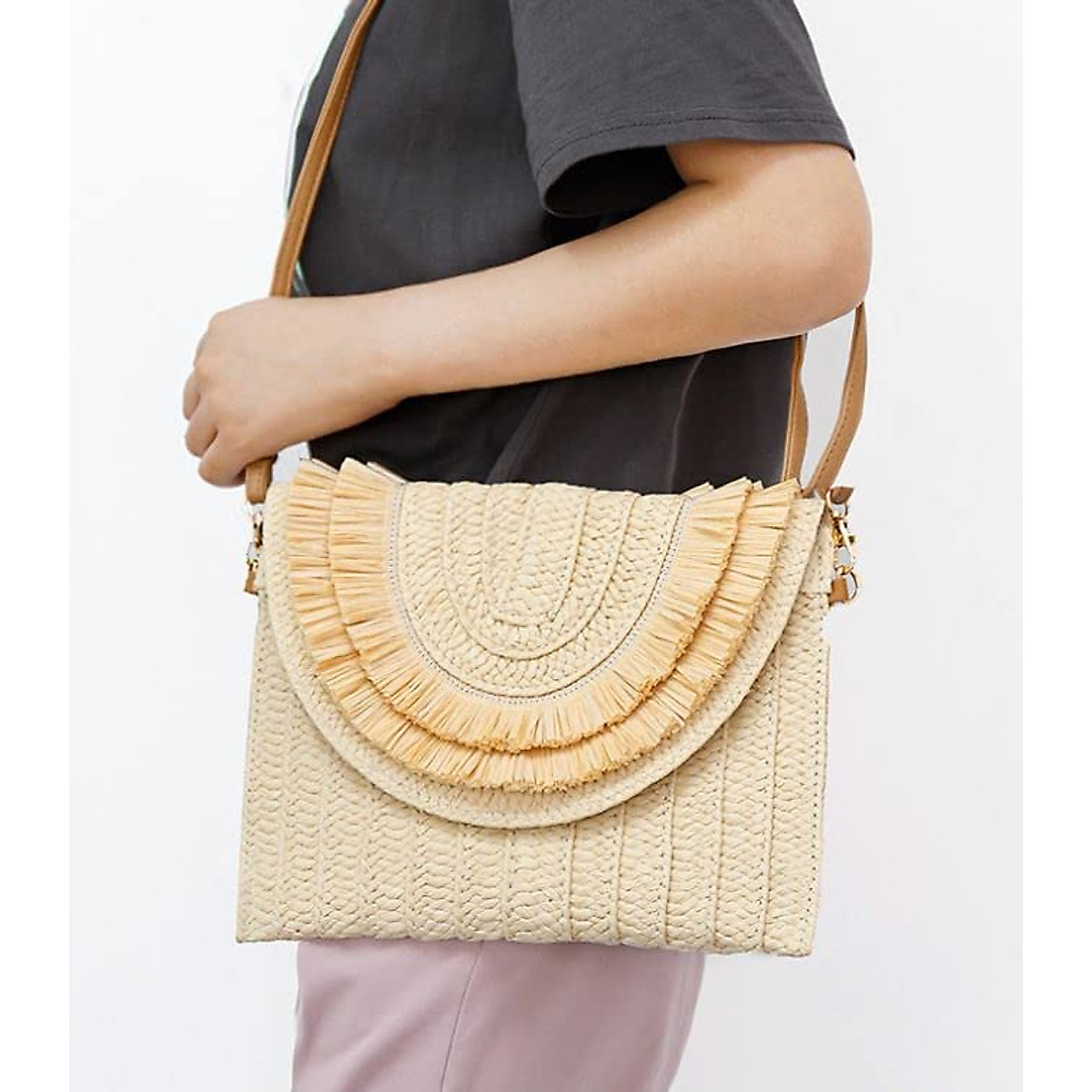 Solyinne Womens Woven Straw Clutch Bags Crossbody Shoulder Bag Straw Bag Satchel Purses Woven Wallet