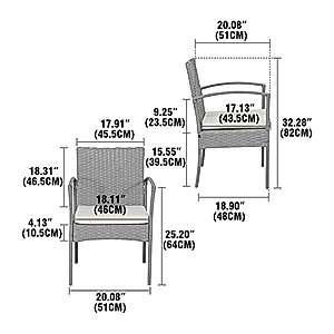 Xuanyue Patio Furniture Set 4 Pieces Outdoor Indoor Use Rattan Chair Wicker Sofa with Cushions for Porch Poolside Balcony Lawn or Backyard (Gray)
