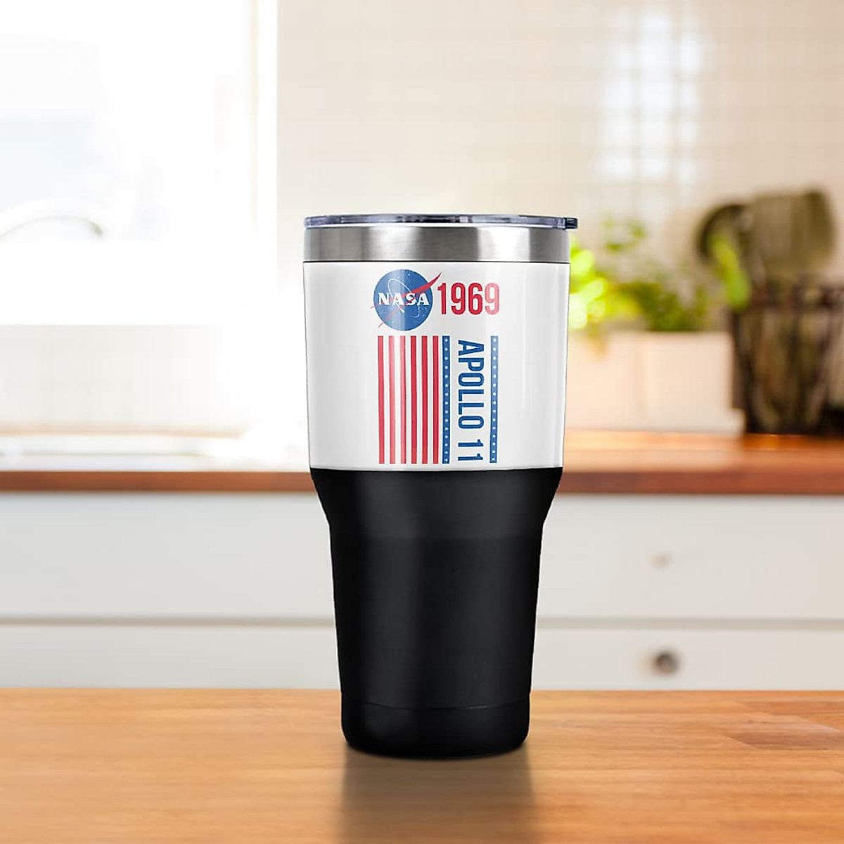 LOGOVISION NASA Apollo 11 1969 Flag Stainless Steel Tumbler 30 oz Coffee Travel Cup, Vacuum Insulated & Double Wall with Leakproof Sliding Lid | Great for Hot Drinks and Cold Beverages