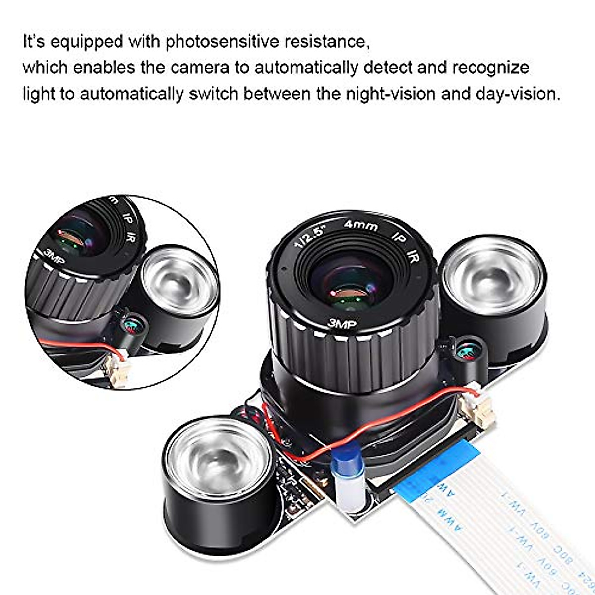 for Raspberry Pi Camera Module 4 B 5MP 1080p OV5647 Automatically Switching Between Day-Vision and Night-Vision Webcam Lens 72 Degree FoV for Raspberry Pi Model A/B/B+, Pi 2 and Raspberry Pi 3,3 b+
