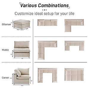 Cloud Modular Sectional Sofa,Down Filled Comfort Sofa Couch for Living Room,Minimalist Wide Deep Seat Convertible Couches,Sofa Cover Washable & Removable (Khaki, 8 Seater)