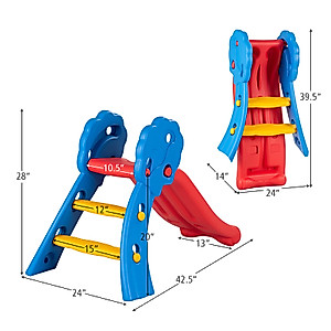 KOTEK Folding Toddler Slide for Indoor and Outdoor, Freestanding Baby Play Climber Slide Set, 2 Steps Climber, Easy Storage, Playground Toy for Children Kids