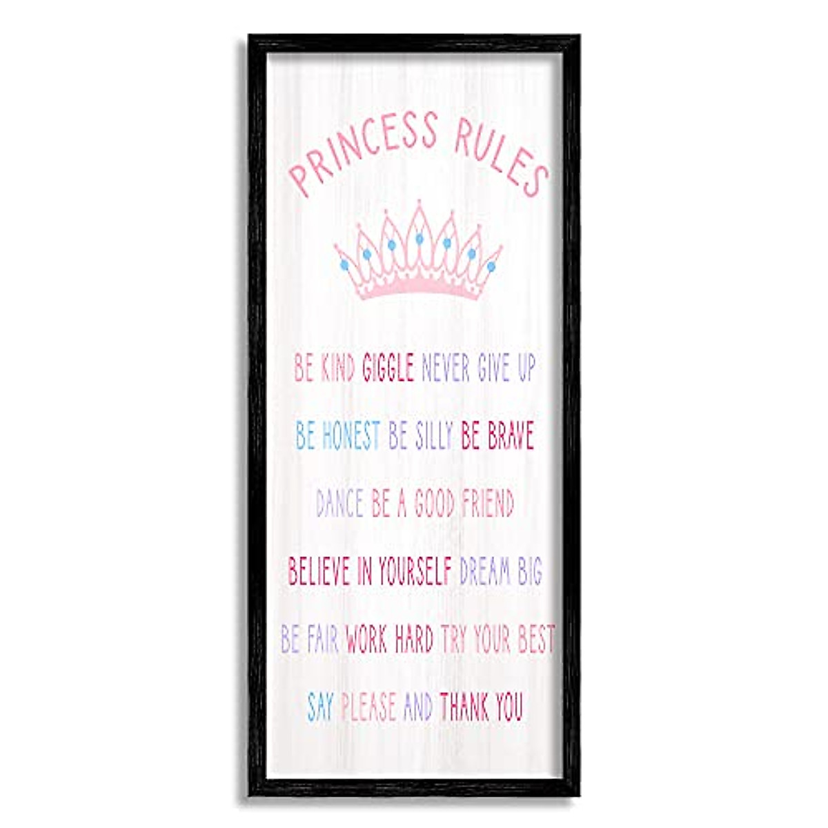 Stupell Industries Princess Rules Listed Kids Pretend Pink Crown, Designed by Daphne Polselli Black Framed Wall Art, 13 x 30