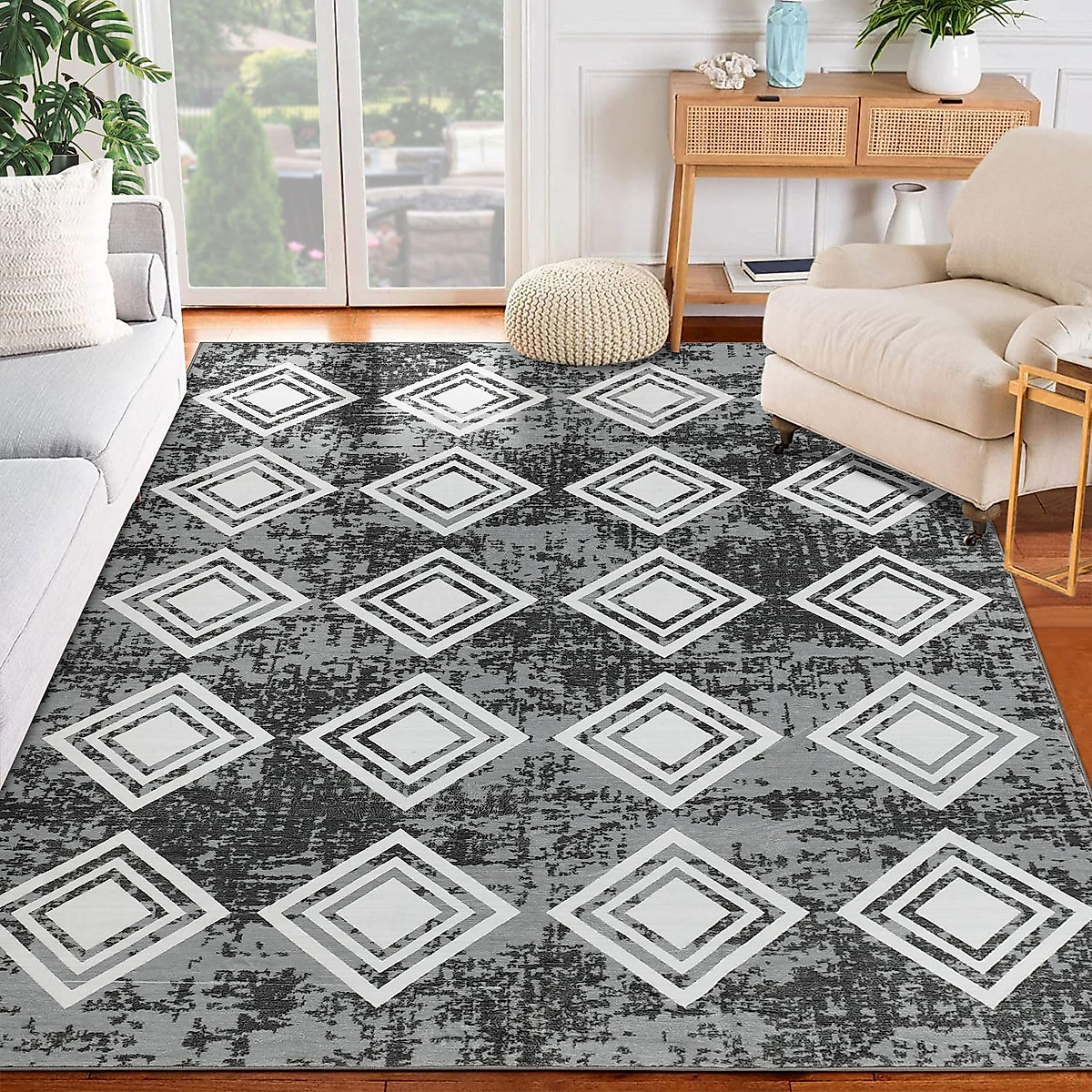 RUGSREAL Washable Area Rug 9x12 Large Moroccan Rug Geometric Modern Area Rug, Stain-Resistant Non Shedding Rug Living Room Bedroom Soft Accent Rug Farmhouse Office Home Decor,9x12