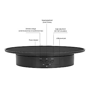 Yctze Motorized Rotating Display Stand, 200mm Motorized Rotating Display Stand Bracket 3 Speed USB Powered Jewelry Electric Rotating Turntable (【Black 200MM Suede English Version】)
