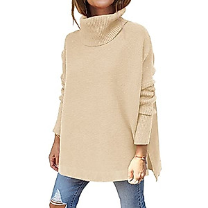 LILLUSORY Clothes Sweaters for Women 2023 Outfit Clothing Long Batwing Sleeve Spilt Hem Tunic Pullover Sweater Knit Tops Apricot