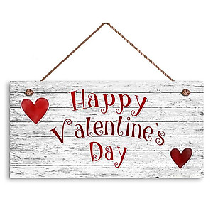 Happy Valentine's Day Sign, Red Hearts, Distressed Wood Style Sign, 6" x 12" Sign, Valentine's Day Gift, Holiday Door Sign（E4-WH219）