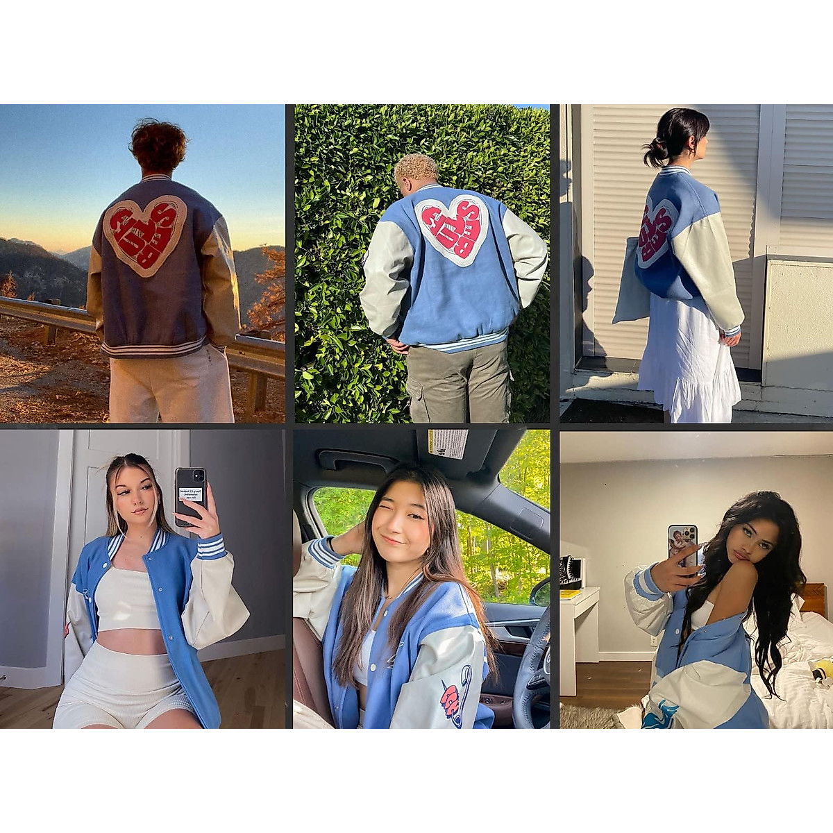 Aelfric Eden Men's Letter Foaming Love Print Varsity Jacket Vintage Graphic Baseball Jacket Unisex Coats Streetwear