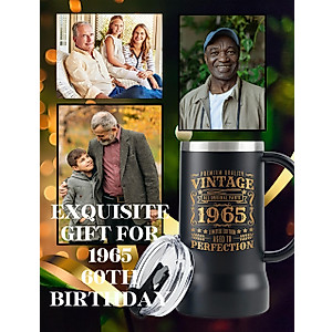 Onebttl 60th Birthday Gifts for Men, Dads, Grandfathers, Granddads, Husband, Uncles, Vintage 1965 Birthday Beer Stein, 24oz Stainless Steel Travel Mug, Black