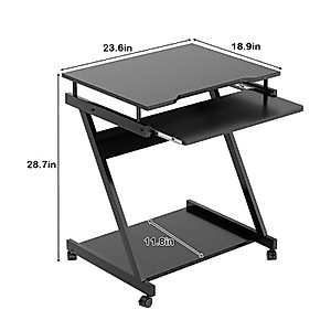 SogesHome 23.6inches Mobile Laptop Desk, Bed Table Portable Computer Desk with Lockable Wheels, Rolling Computer Cart with Keyboard Tray, Black