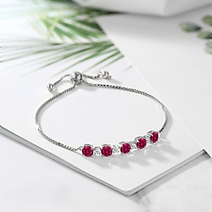 Gem Stone King 5.34 Cttw Red Created Ruby and White Topaz Tennis Bracelet For Women Set In 925 Sterling Silver | Round 5MM and 2.5MM | Fully Adjustable Up to 9 Inch