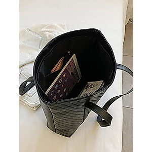 WDIRARA Women's Chevron Shoulder Tote Bag Purses Handbags Medium Handbag Black