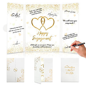 Engagement Party Decorations White Gold Happy Engagement Guest Book Creative Engagement Signature Book Alternative Engagement Sign Greeting Card Gifts for Couple Engagement Decorations Party Supplies