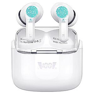 Wireless Earbud, Bluetooth Headphones 5.3 Stereo Bass Earphones 2023 Noise Cancelling Ear Buds 40H Dual Mic Call, Bluetooth Earbud in-Ear USB-C LED Display IP7 Waterproof Sport Headset for Android iOS
