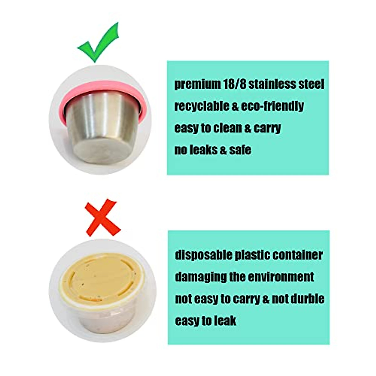 Wobye 4 Pack 2.4oz Reusable Salad Dressing Container To Go, Small Condiment Containers with Leakproof Silicone Lids Stainless Steel Sauce Cups for Condiments, Dips, Dressings & Lunch Box