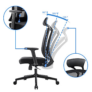 TUOMUR Office Chair Ergonomic Desk Chair Breathable Mesh Computer Chair Adjustable Height with Lumbar Support Armrest Executive Rolling Swivel Adjustable Task Chair for Home Office, Black