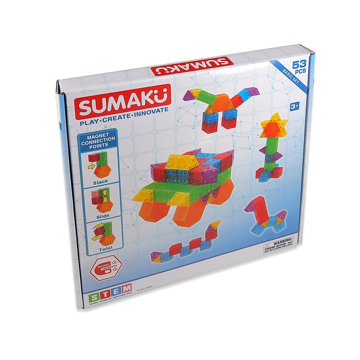 SUMAKU 53 pcs Set, The Original 3D Magnetic Building Blocks for Creative & STEM Play, Educational Toys for Children Ages 3 Years +