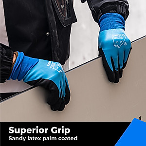 Waterproof Winter Work Gloves for Men and Women, Freezer Gloves for Working in Freezer, Thermal Insulated Fishing Gloves, Super Grip, Blue, Large