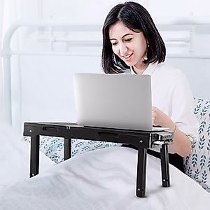 Moclever Laptop Table for Bed-Multi-Functional Laptop Bed Table Tray with Internal Cooling Fan & 2 Independent Laptop Stands-Foldable & 3 Different Height Laptop Desk-LED Lamp-4 Port USB